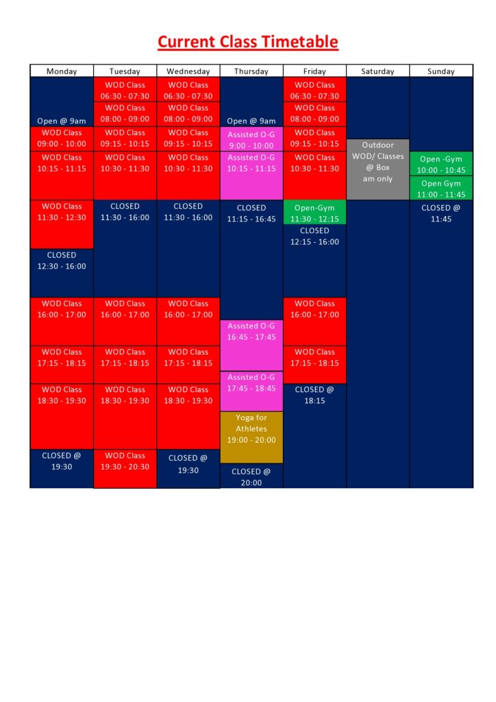Class Timetable - CrossFit