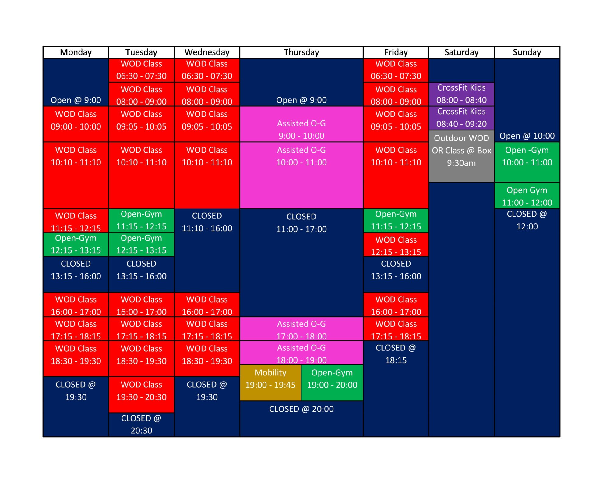 Class Timetable - CrossFit